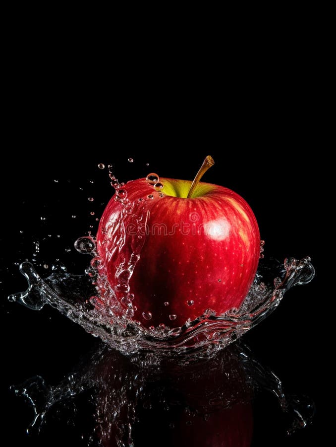 Fresh Apple with Splash and Drops of Water Stock Illustration ...