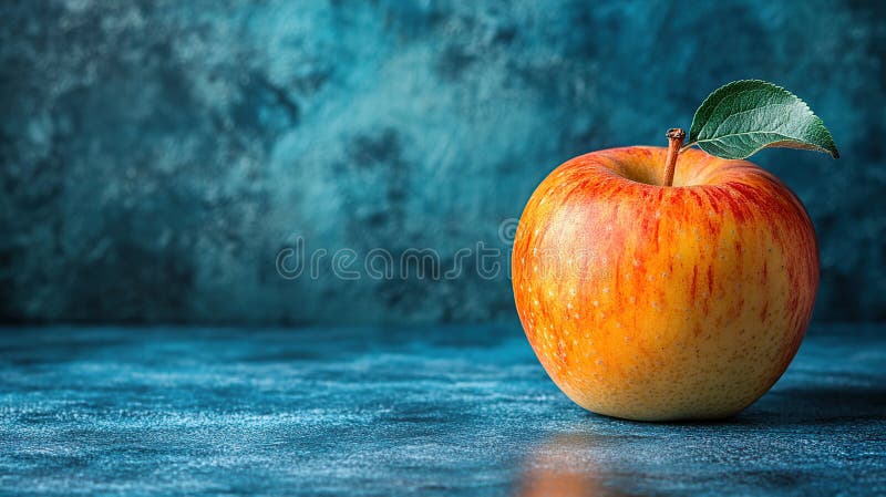 Fresh Apple on Teal Textured Surface, Background, Still Life Stock ...