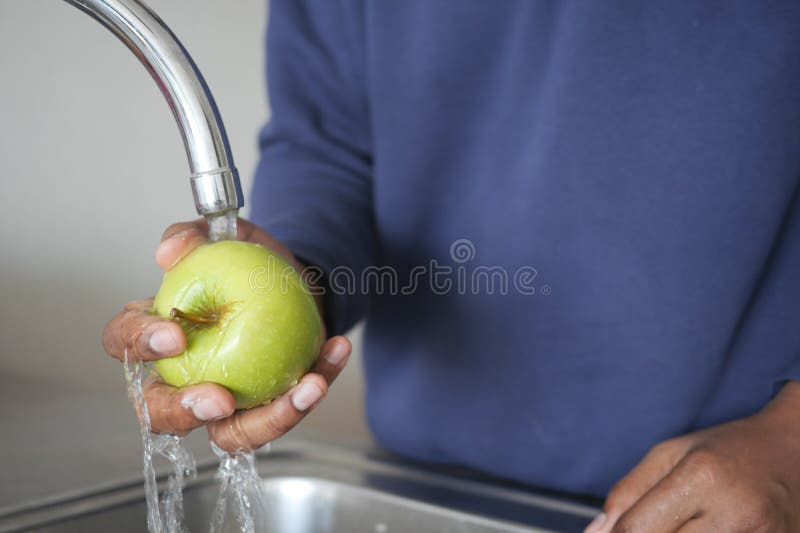 Fresh Apple Washing with Hand. Stock Image - Image of water, hand ...