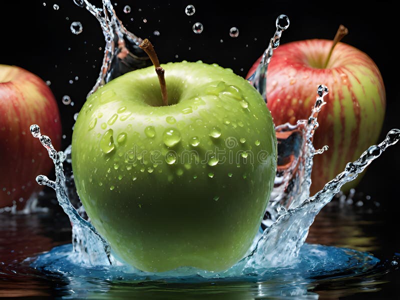 Fresh Apple with Water Splash Stock Illustration - Illustration of ...