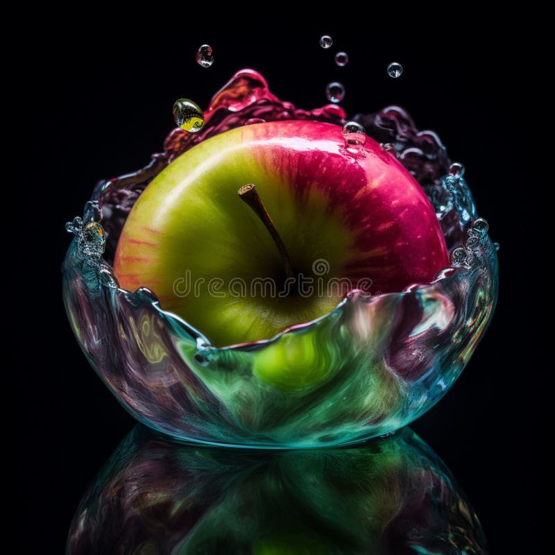 Fresh Apple with Water Splash Stock Illustration - Illustration of ...
