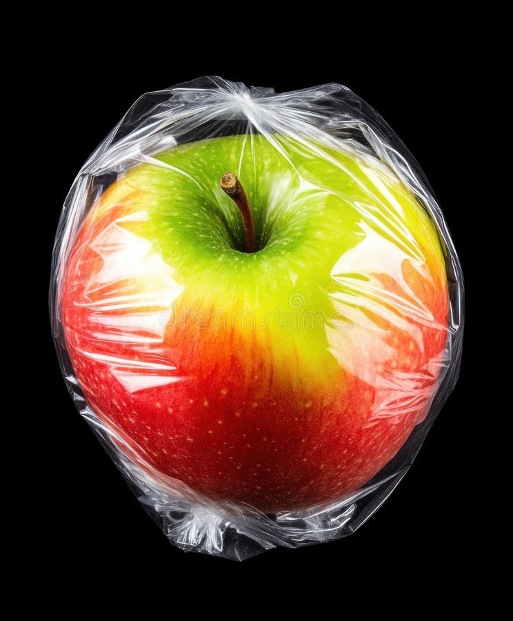 Fresh Apple Wrapped in Plastic on Dark Background Stock Illustration ...