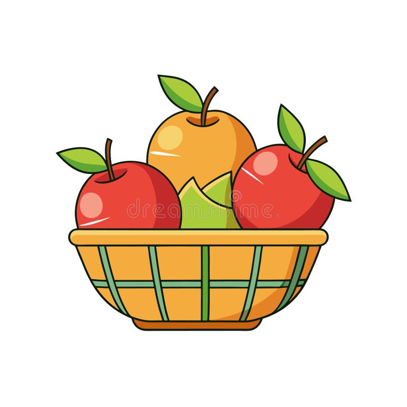 Fresh Apples in a Basket Cartoon Illustration Stock Photo ...