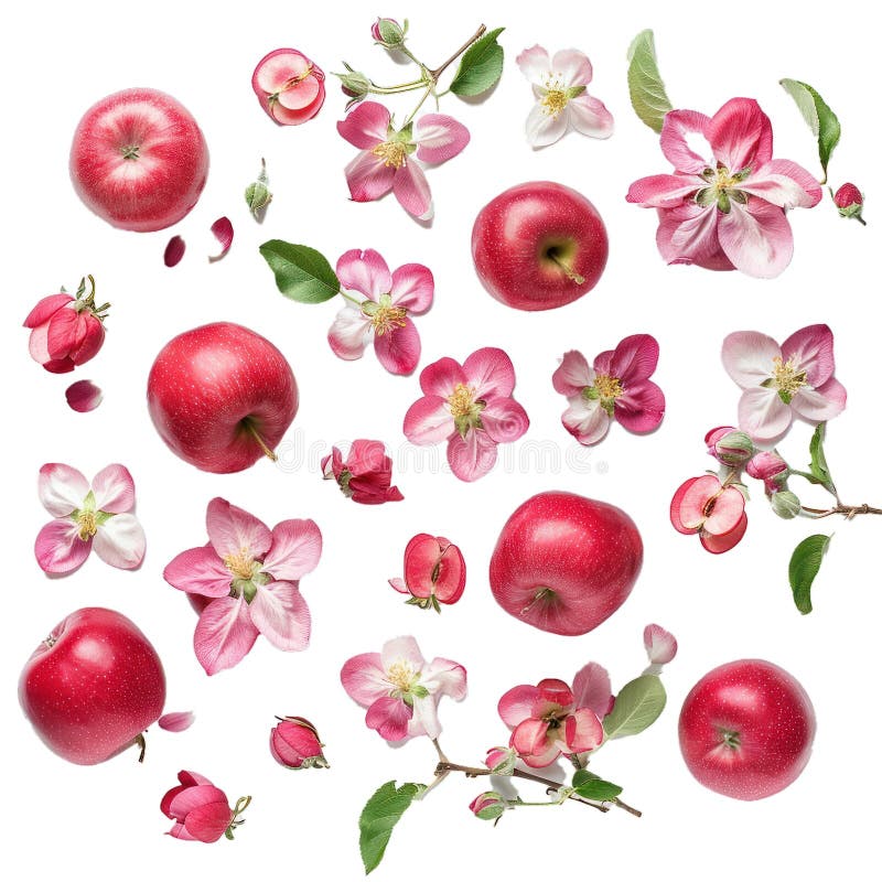 Fresh Apples and Blossoms Isolated on Transparent Background Stock ...