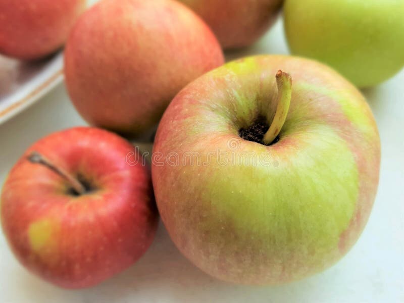 Fresh Apples of Different Colors on the Table Stock Image - Image of ...
