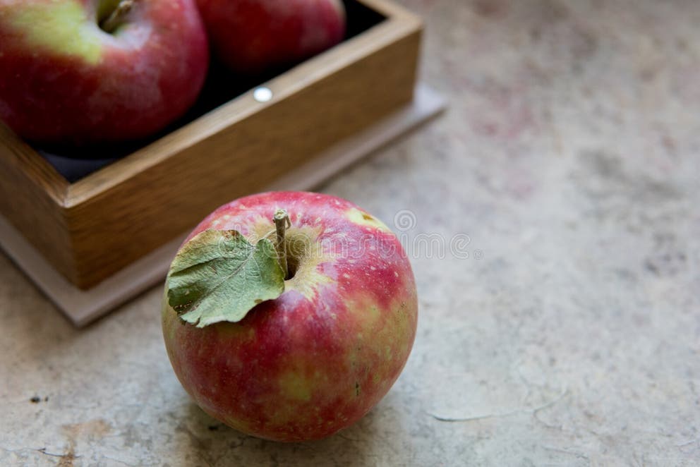 Fresh Apples with Pollen, Part of Apples in the Box Stock Photo - Image ...