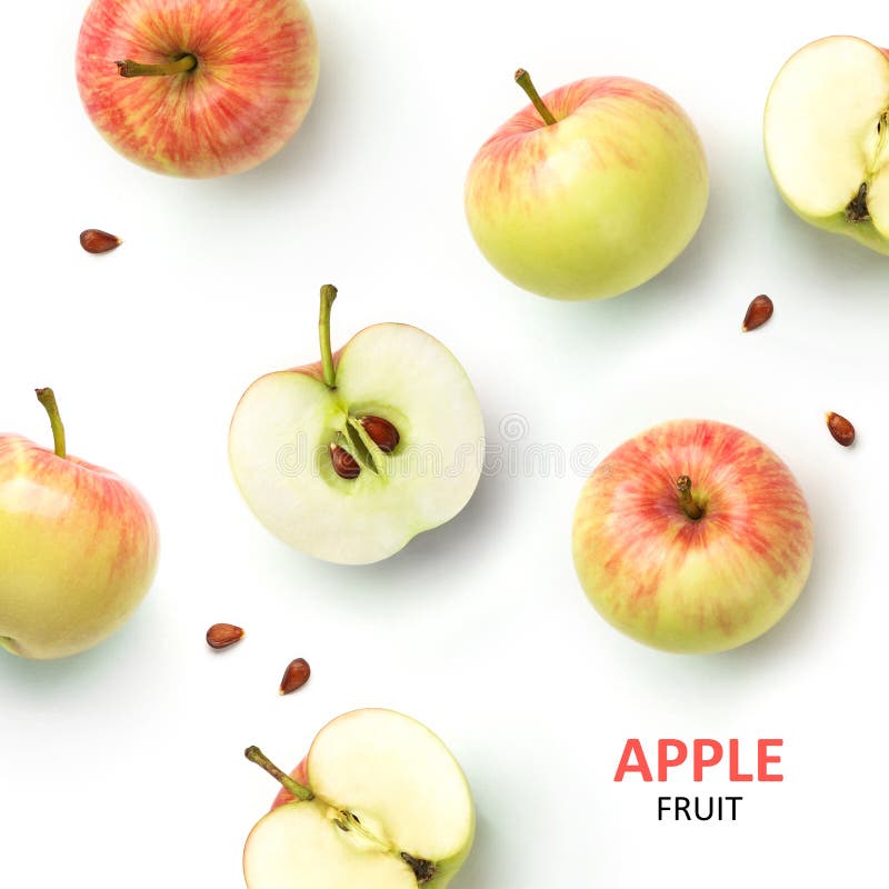 Fresh Apples With Seeds Isolated On White Background. Fruits Pattern ...