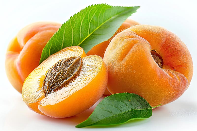 A Fresh Apricot with Leaf Isolated on a White Background in a Photo ...