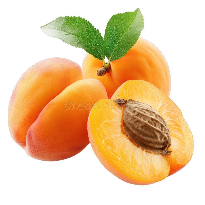Fresh Apricots with Leaf on Transparent Background Stock Image - Image ...