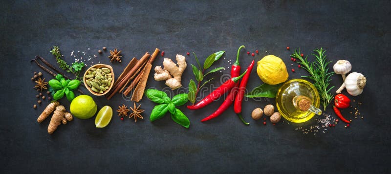 Fresh Aromatic Herbs and Spices for Cooking Stock Image - Image of ...