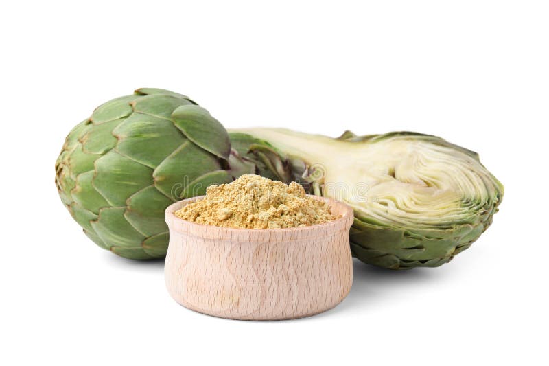 Fresh Artichoke and Powder Isolated on White Stock Image - Image of ...