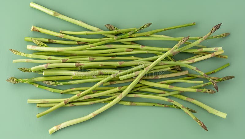 Fresh Asparagus Stems on Green Table, Top View Stock Image - Image of ...