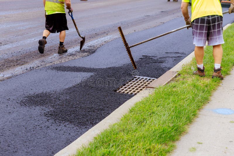 Street Resurfacing. Fresh Asphalt Construction. Bad Road Stock Image ...