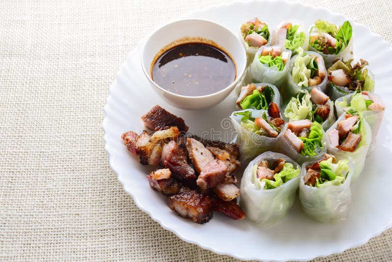 Fresh Assorted Asian Spring Rolls with Grilled Pork, Fresh Vegetable ...