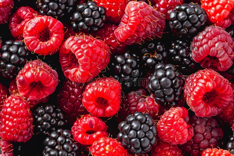 Fresh Assorted Berries Background - Raspberries and Blackberries Top ...