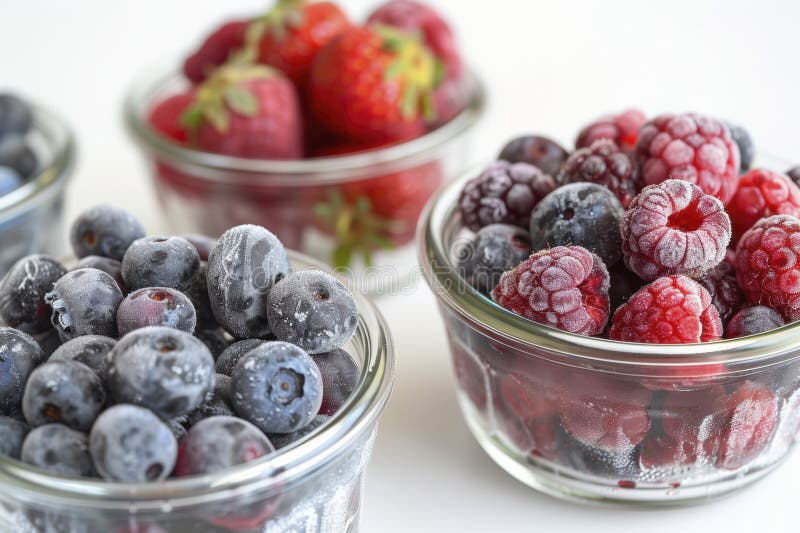 Fresh Assorted Berries in Glass Bowls Highlighting Vibrant Colors and ...