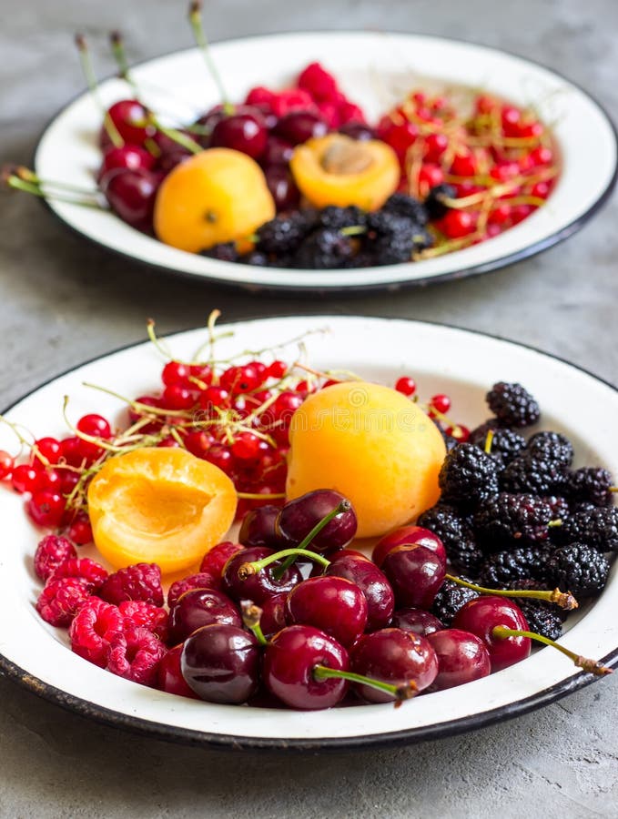 Fresh Assorted Fruit and Berries Stock Image - Image of table ...