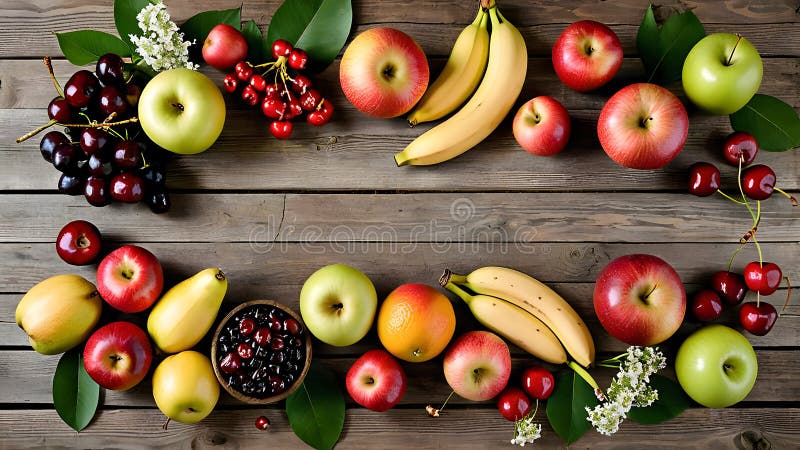 Fresh Assorted Fruits Placed on a Rustic Wooden Table, Featuring ...