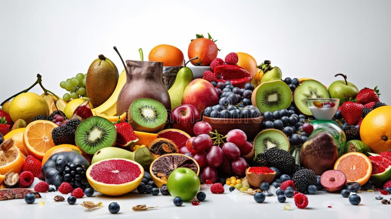Fresh Assorted Fruits on White Background AI Generative Stock ...