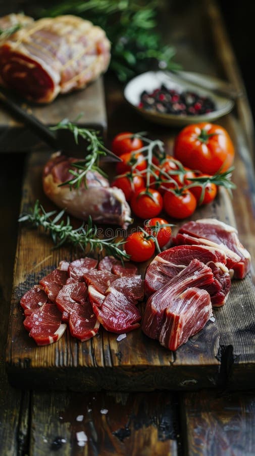 Fresh Produce Meat Arranged Artfully Wooden Table Stock Photos - Free ...