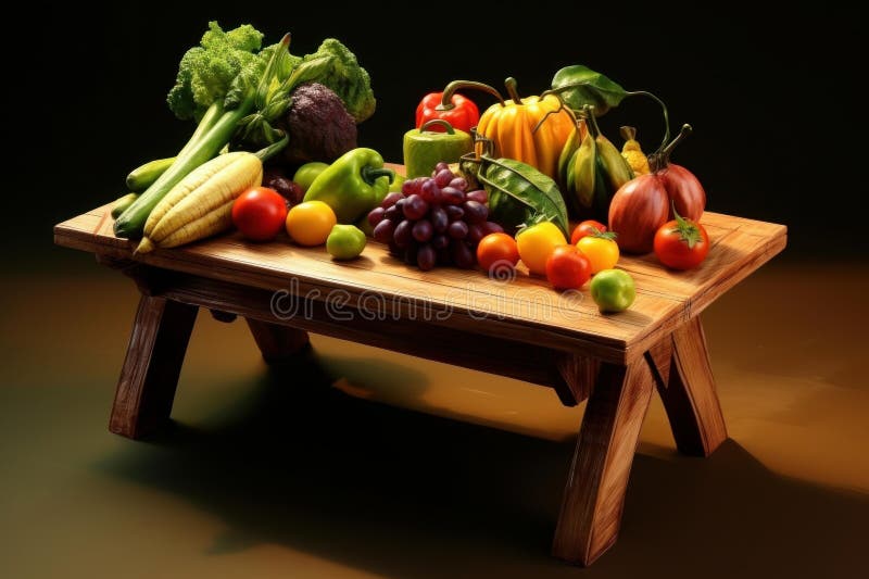 Fresh Assorted Vegetables and Fruits on Wooden Table Stock Image ...