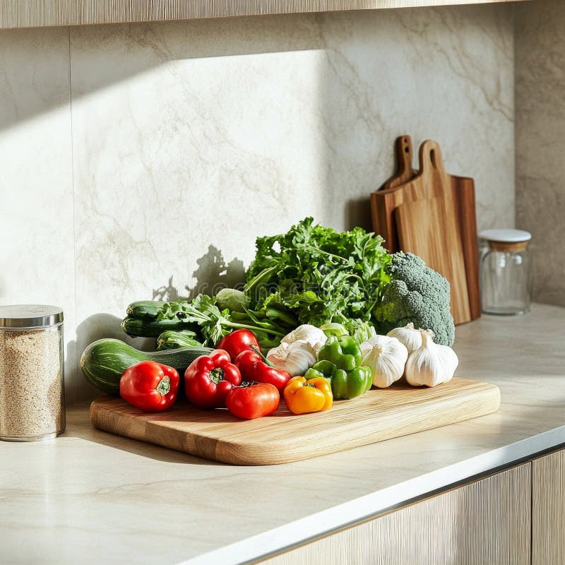 Fresh Assorted Vegetables Kitchen Counter Bright Sunlight Stock Photos ...