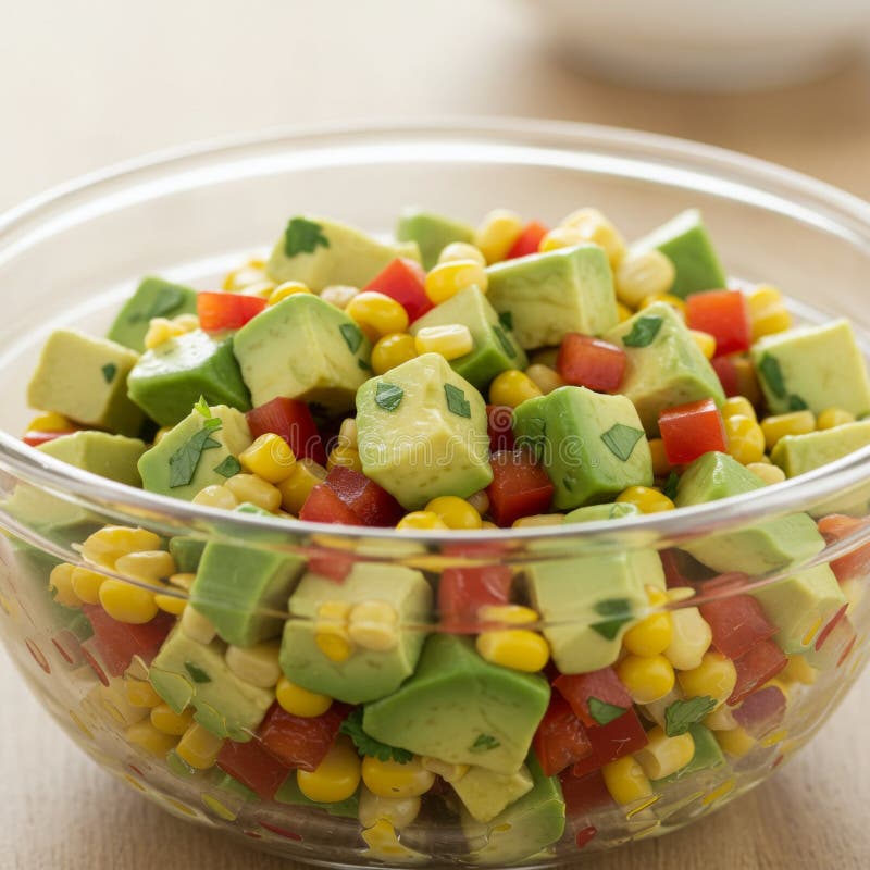 Fresh Avocado Corn Salad in Glass Bowl Stock Illustration ...