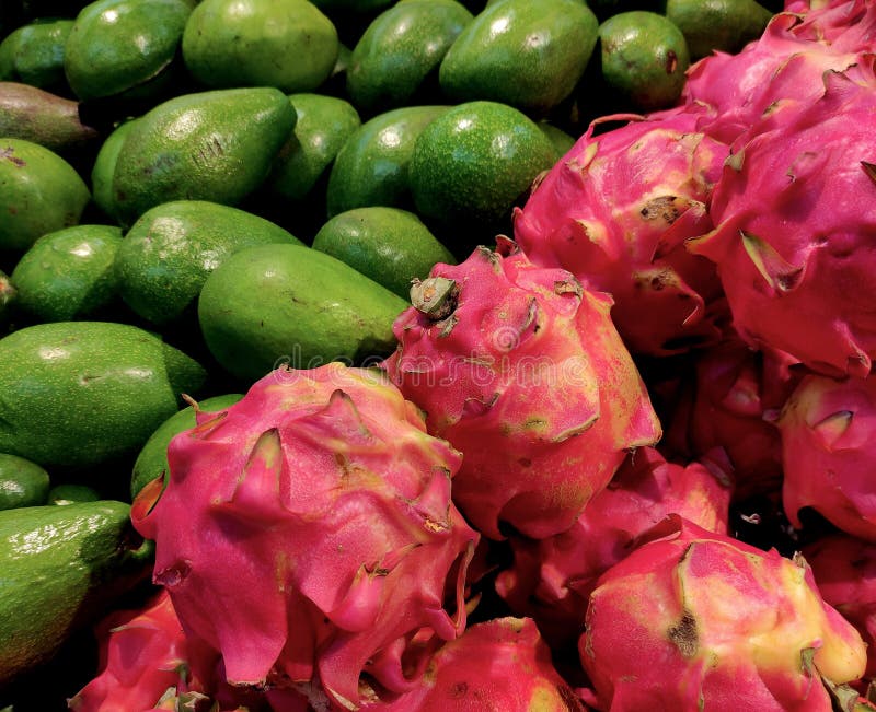 Fresh Avocado and Dragon Fruit in the Market Stock Photo - Image of ...