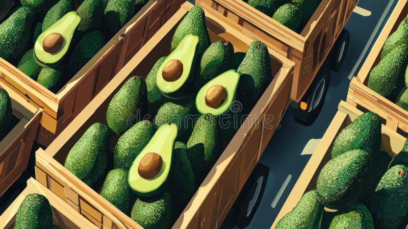 Fresh Avocados in Wooden Crates Being Transported for Global Demand ...