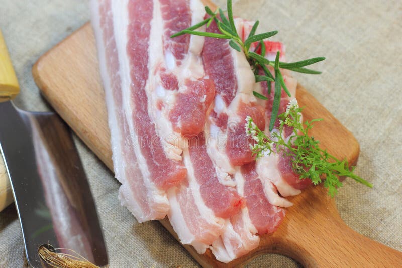 Fresh bacon stock photo. Image of meal, coriander, kitchen - 56095422