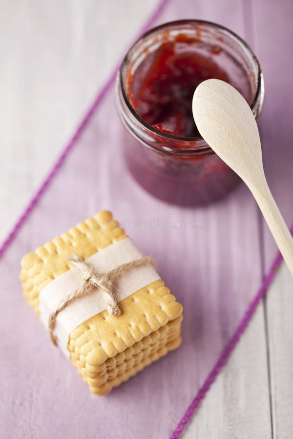 Fresh Baked Biscuits and Red Fruit Jam Stock Photo - Image of homemade ...
