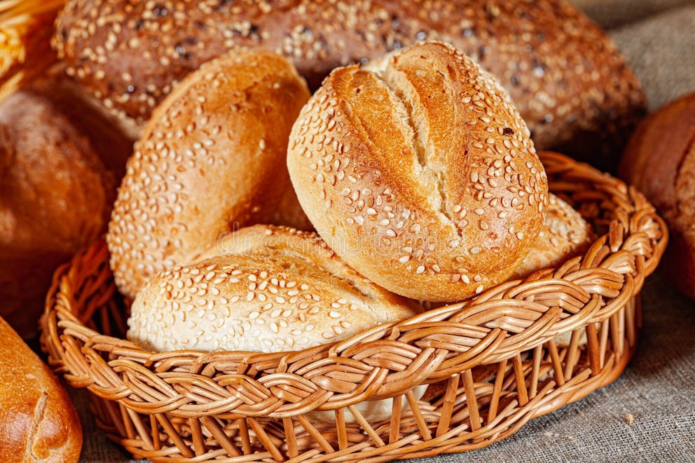 Fresh Baked Bread. Assorted Bakery Products Loafs of Bread and Rolls ...