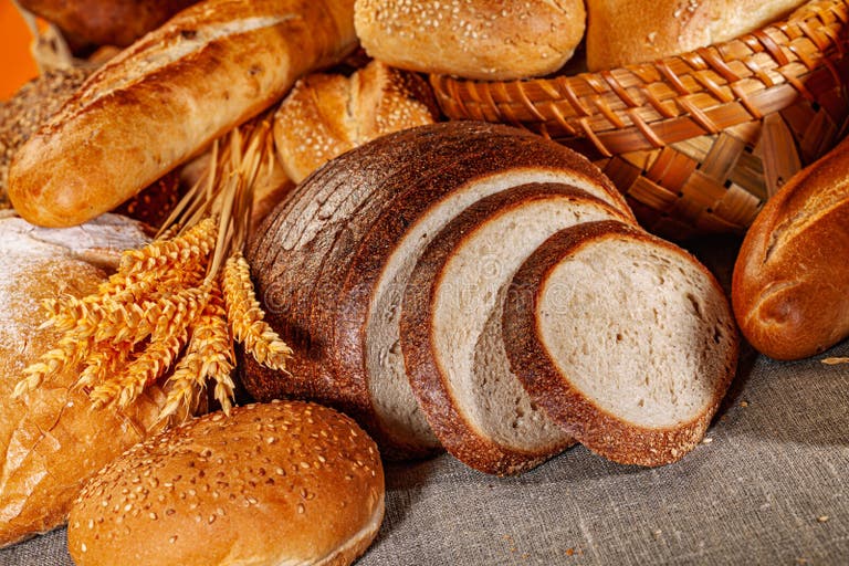 Fresh Baked Bread. Assorted Bakery Products Loafs of Bread and Rolls ...