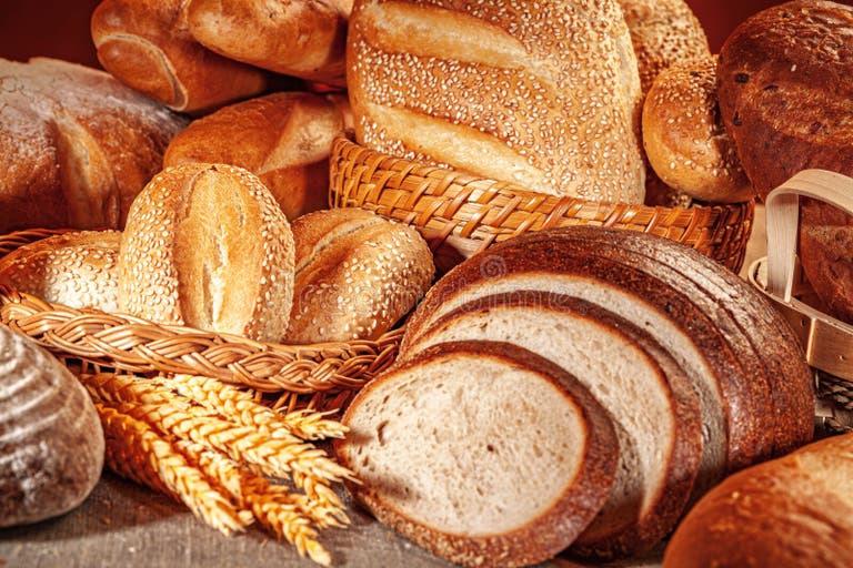 Fresh Baked Bread. Assorted Bakery Products Loafs of Bread and Rolls ...