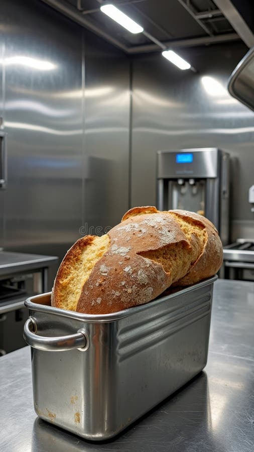 Fresh Baked Bread in Modern Industrial Kitchen Setting with Stainless ...
