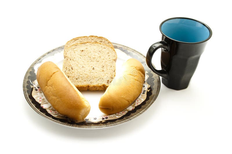 Fresh Baked Bread Rolls with Toast Bread on Plate and Coffeecup Stock ...
