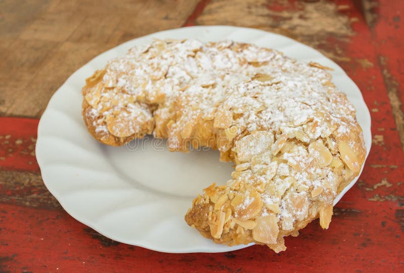 Fresh Baked Croissant with Almond Topping Stock Photo - Image of beat ...