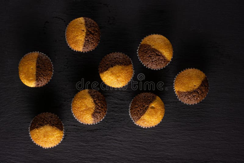 Fresh Baked Marble Muffin on Grey Stone Stock Image - Image of baked ...