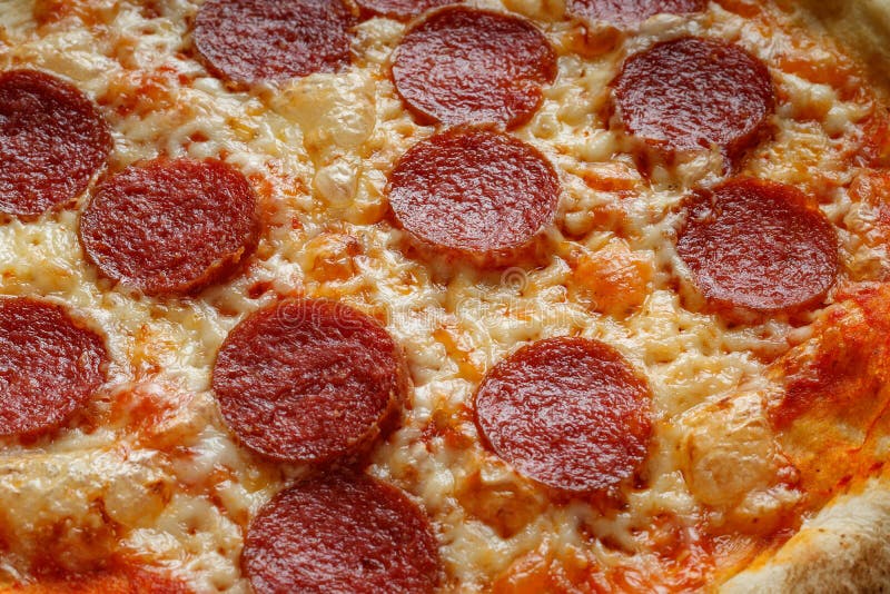 Fresh Baked Pepperoni Pizza. Close Up View Stock Image - Image of basil ...