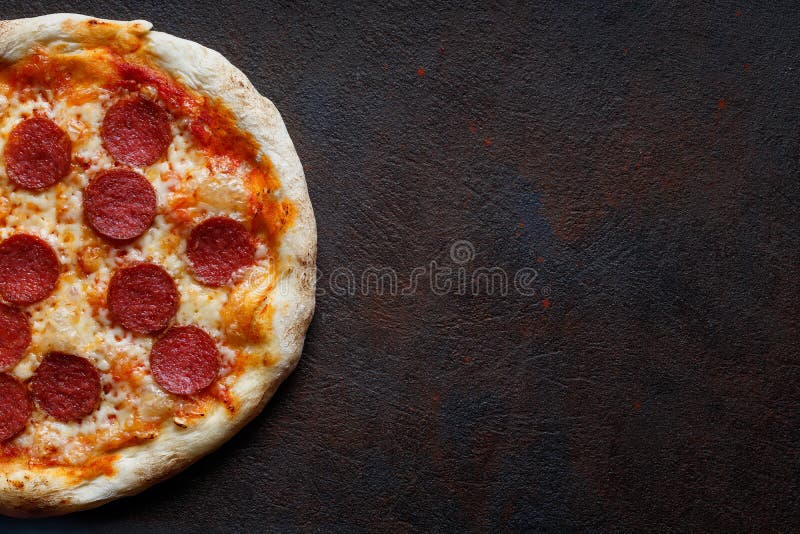 Fresh Baked Pepperoni Pizza. Top View with Copy Space Stock Image ...