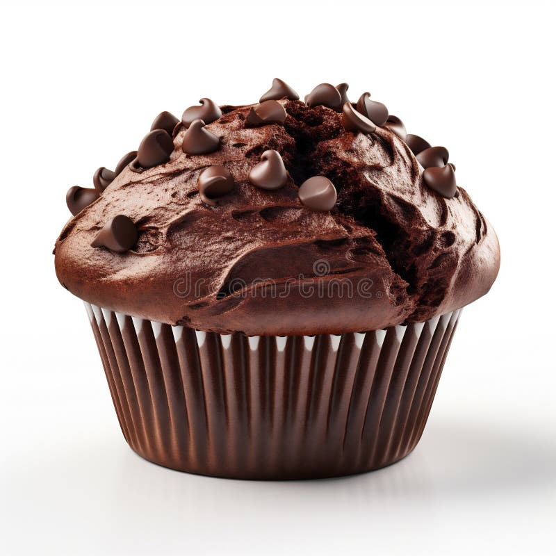 Fresh Baked Single Chocolate Muffin Isolated on White Background. Stock ...