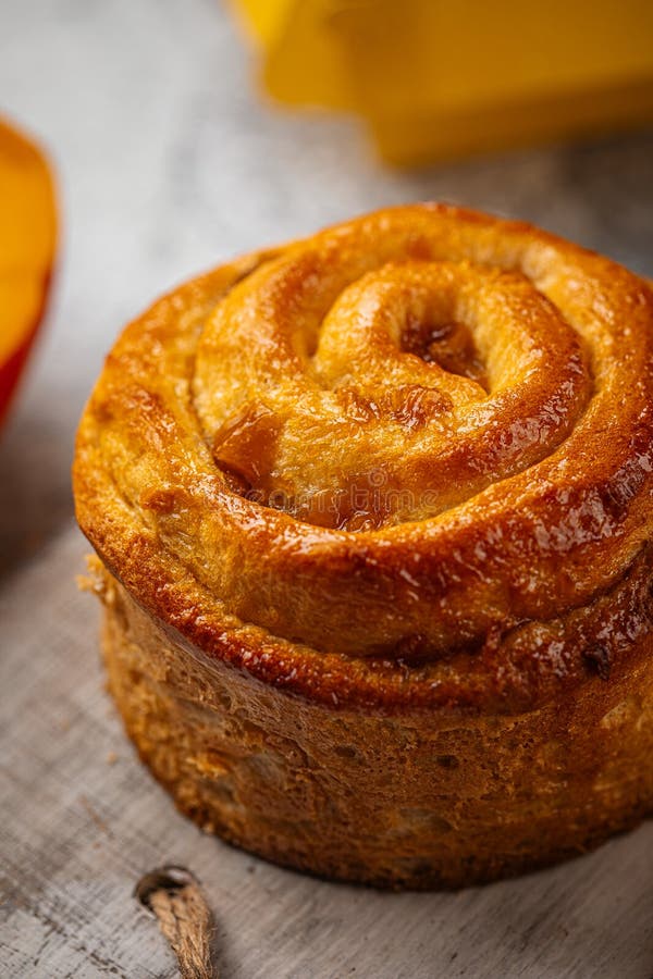 Fresh Baked Sweet Swirl Bun Roll on Serving Board Stock Photo - Image ...