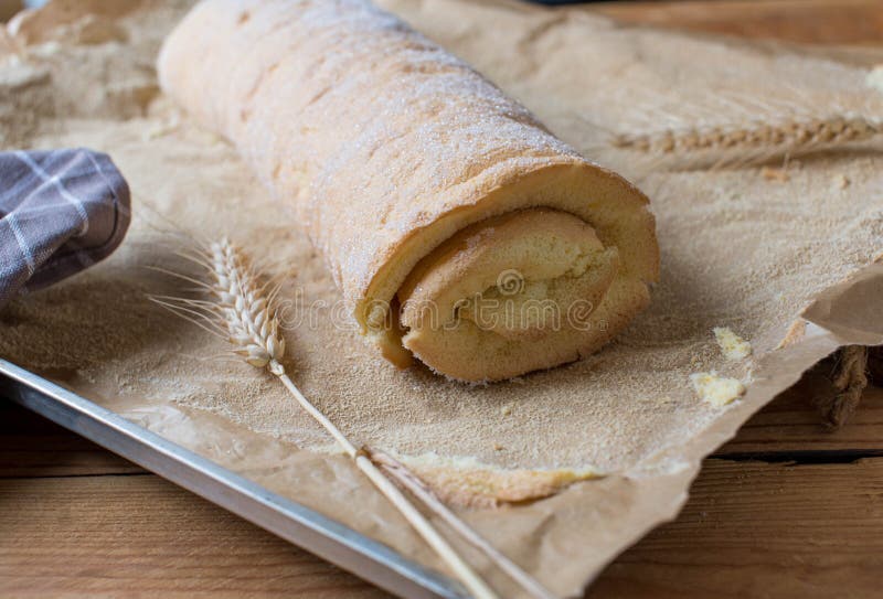 Fresh Baked Swiss Roll or Biscuit Roll without Filling Stock Photo ...