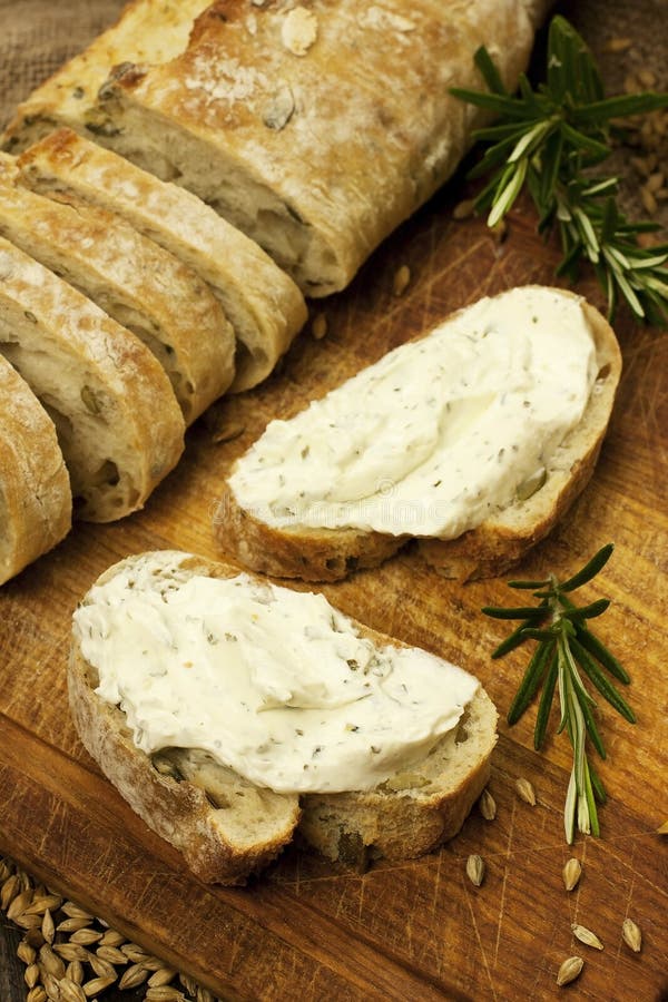 Fresh Baked Traditional Bread with Butter Cream Stock Image - Image of ...