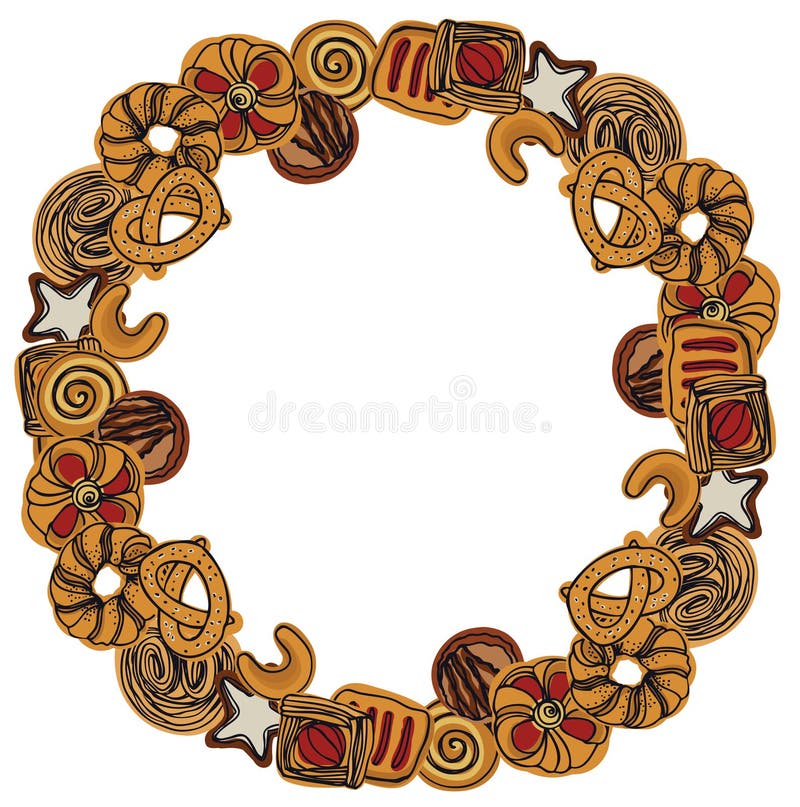 Fresh Bakery Decorative Round Frame Stock Vector - Illustration of ...