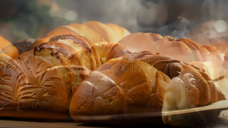 Fresh Bakery on the Table. Handmade Bread with Steam, Just Out of Oven ...