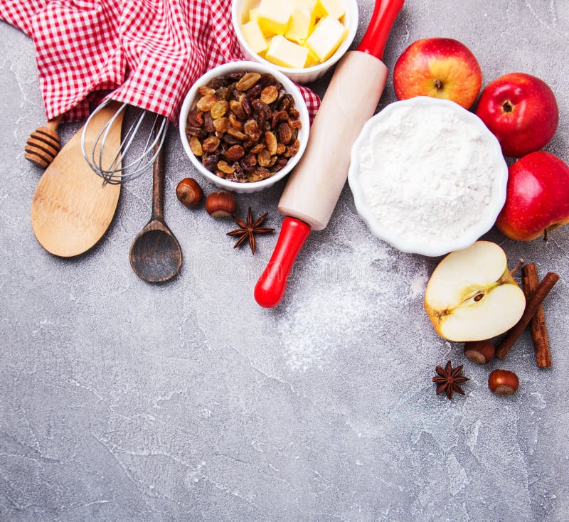 Fresh baking ingredients stock photo. Image of fruitcake - 116377704
