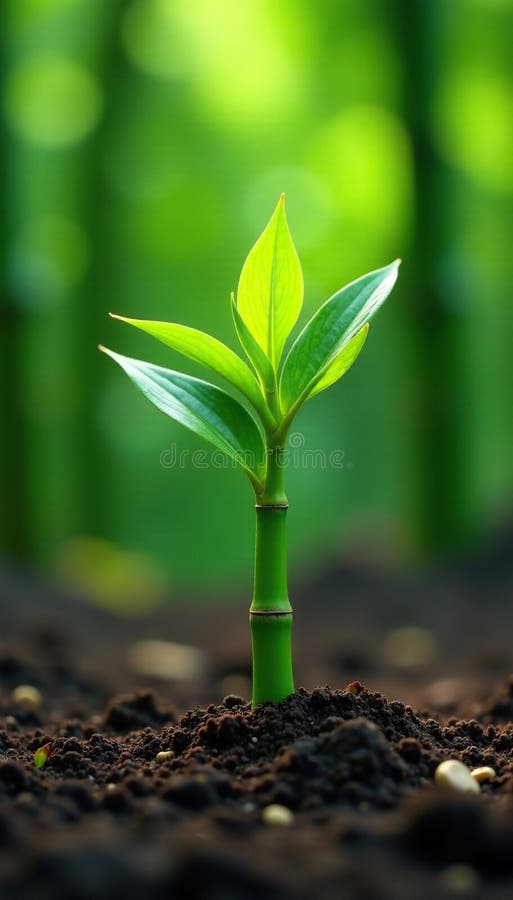 Fresh Bamboo Shoot Breaking through Ground Level Growing Bamboo Plant ...