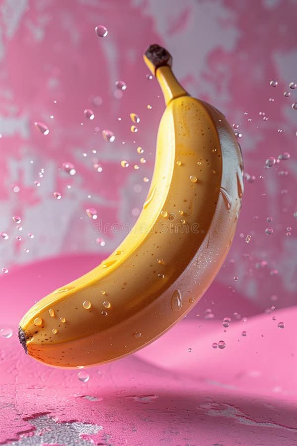 Banana with Droplets, Pink Gradient, AI Generated Stock Illustration ...