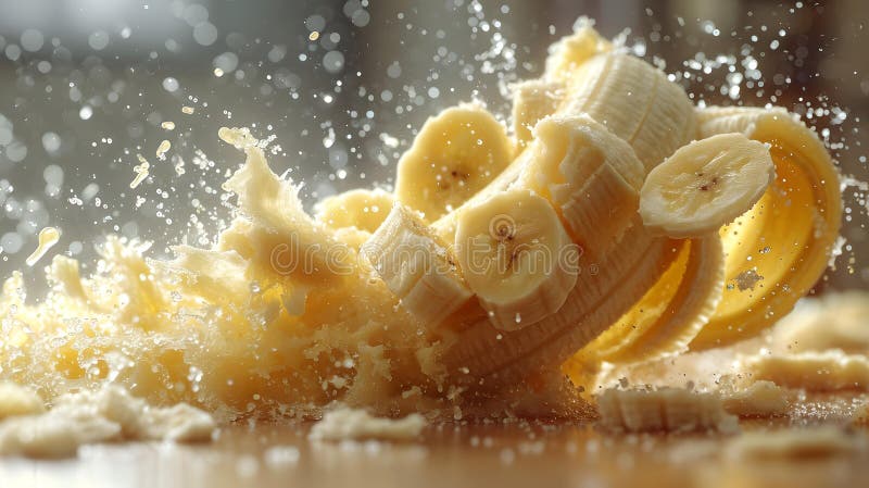 Fresh Bananas Exploding in a Burst of Sugar Dust. Dynamic Fruit Still ...